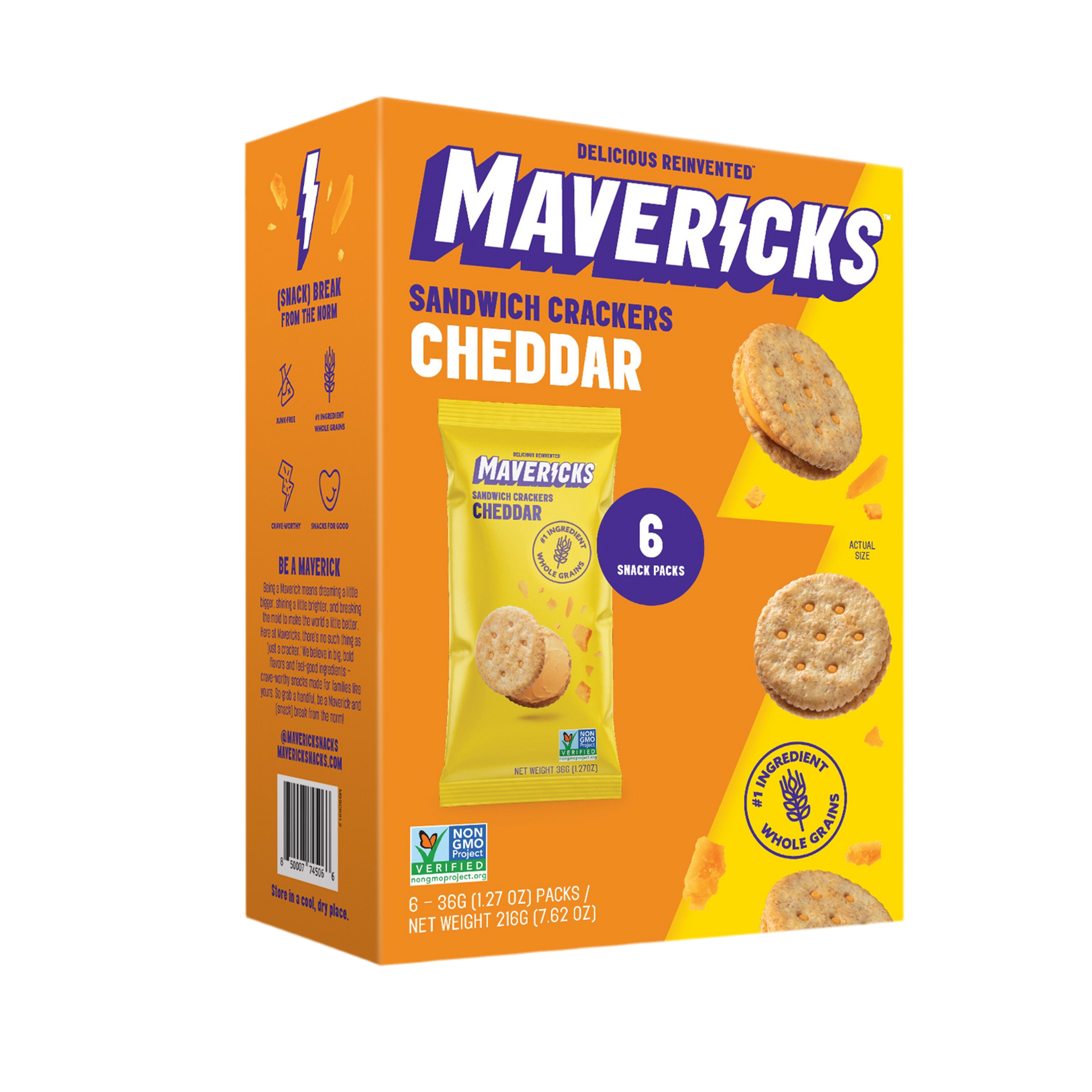 Mavericks Cheddar Sandwich Crackers, 6ct Snack Packs
